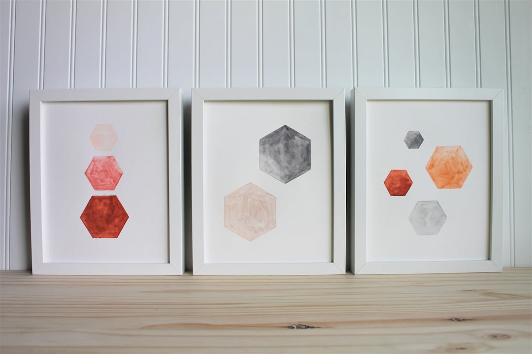 8x10 Hexagon Painting, Hexagon Print, Hexagon Wall Art, Minimalist ...