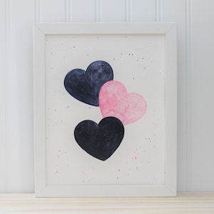 Navy Pink Heart, Navy Pink Nursery, Navy Pink Heart Print, Watercolor ...