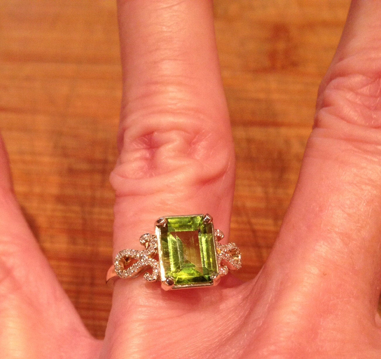 Peridot Ring Set With Diamonds in Solid Gold. Size 6.5 - Etsy