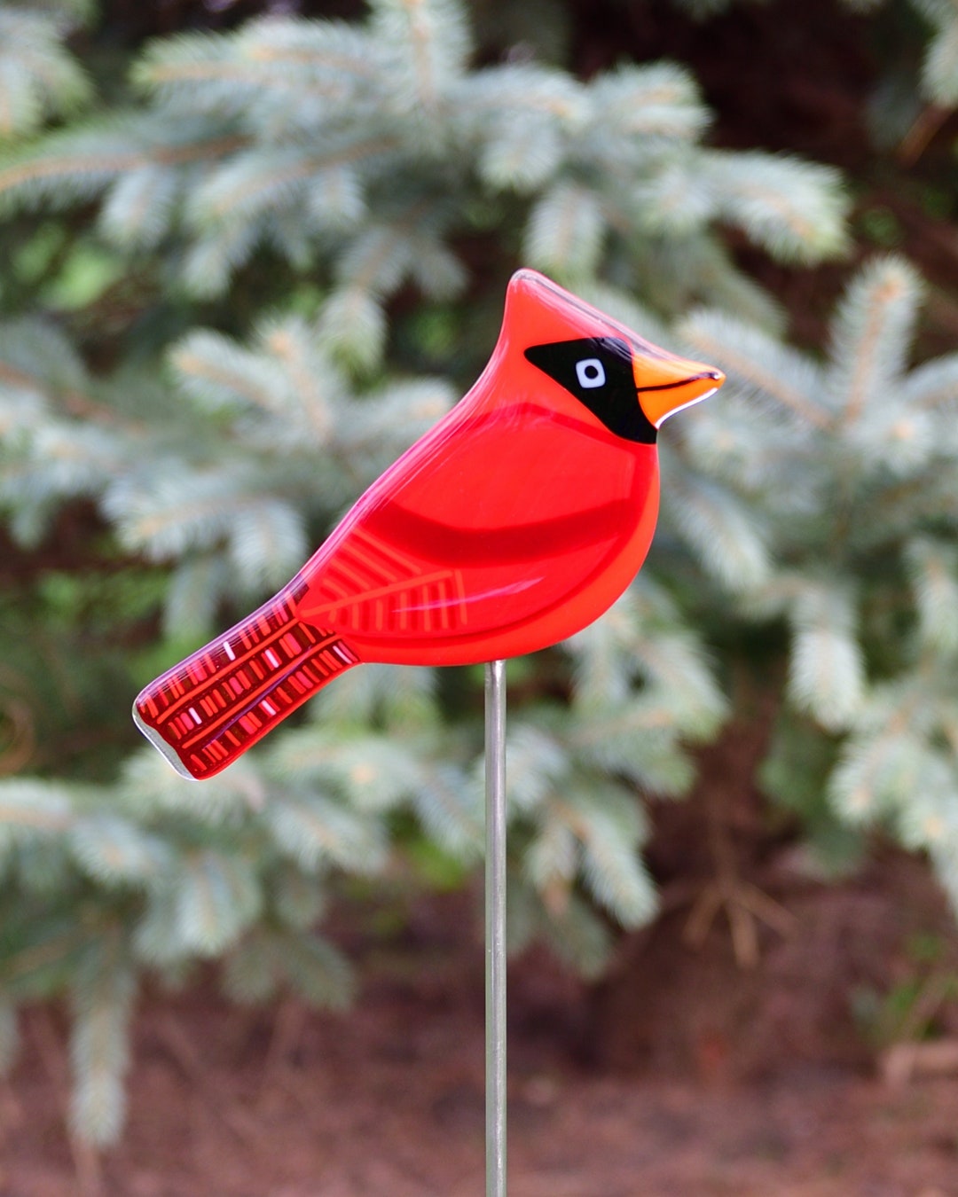 Fused Glass Bird Garden Stake: "sammy" the Cardinal - Etsy