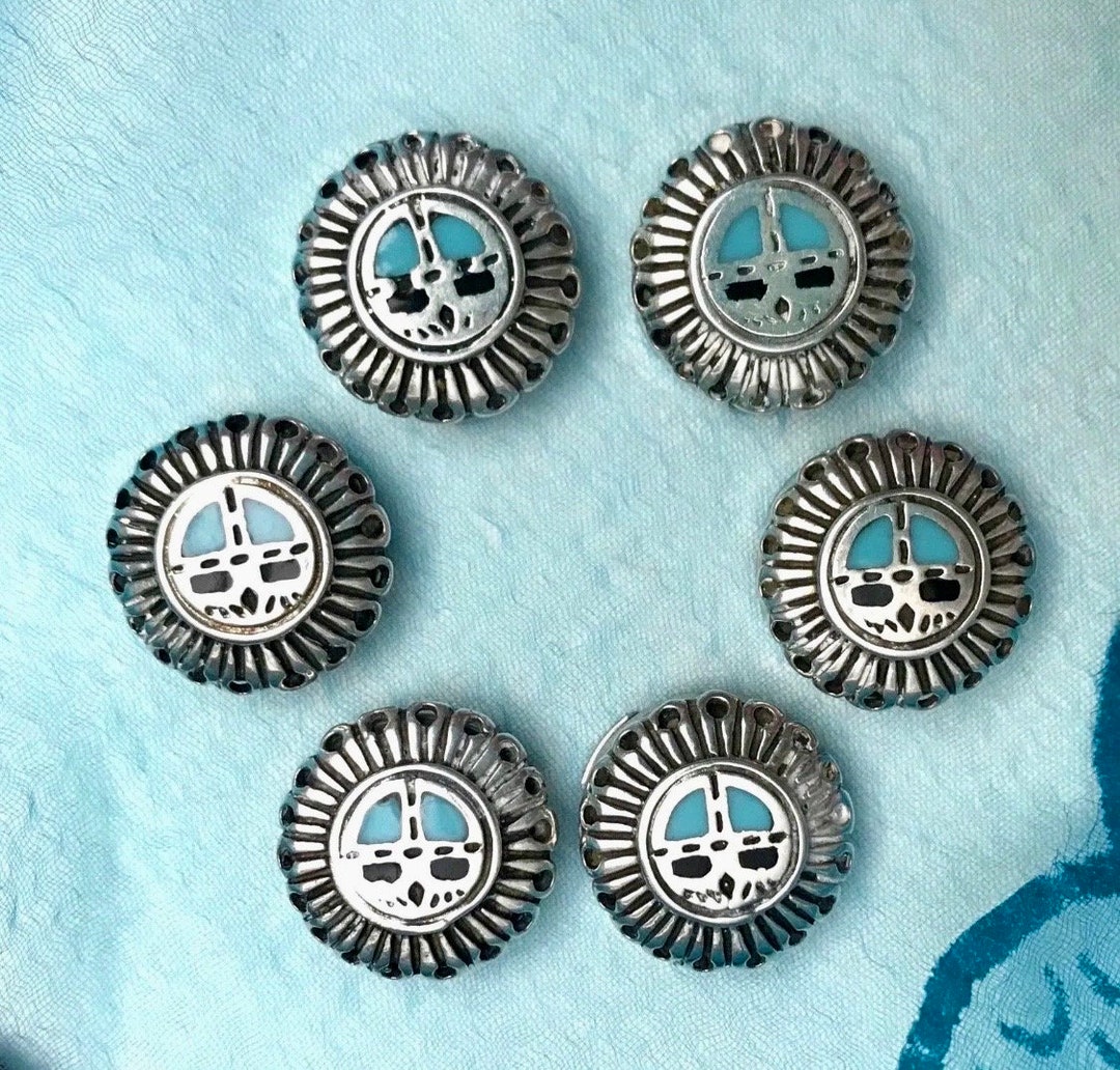 Vintage Set of 6 Zuni Sterling Silver Sun Face Clip on Buttons W ...