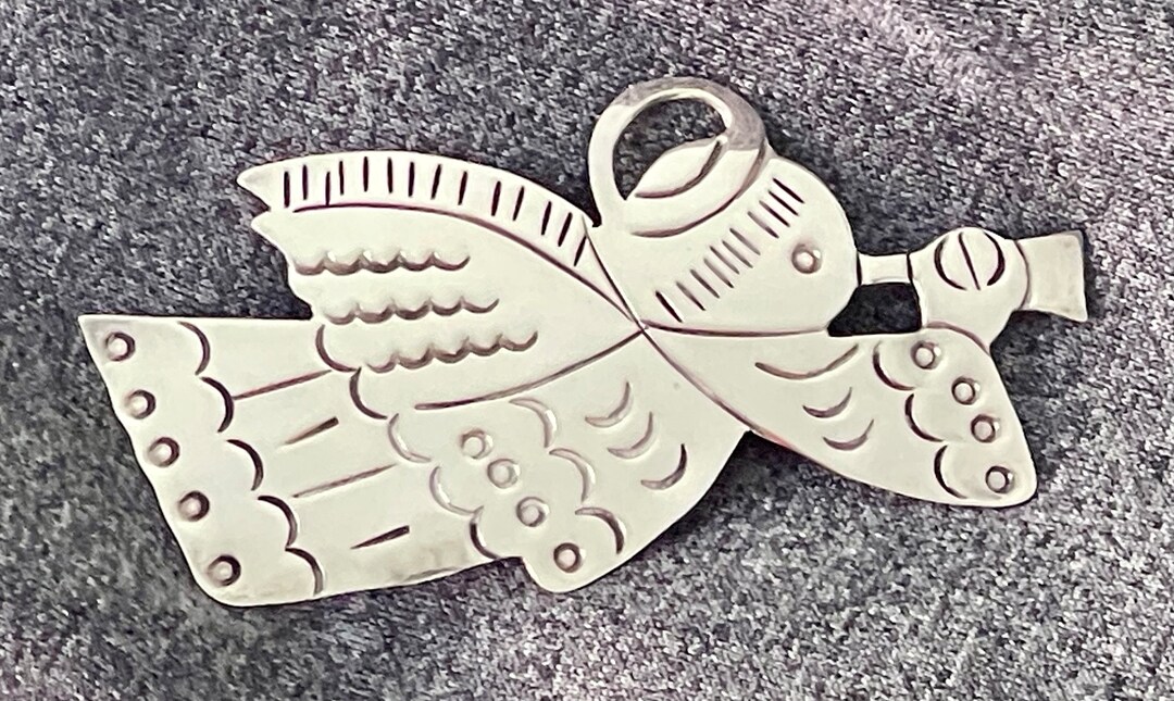 Vintage Sterling Silver Hand Stamped Angel W/ Trumpet Pin - Etsy