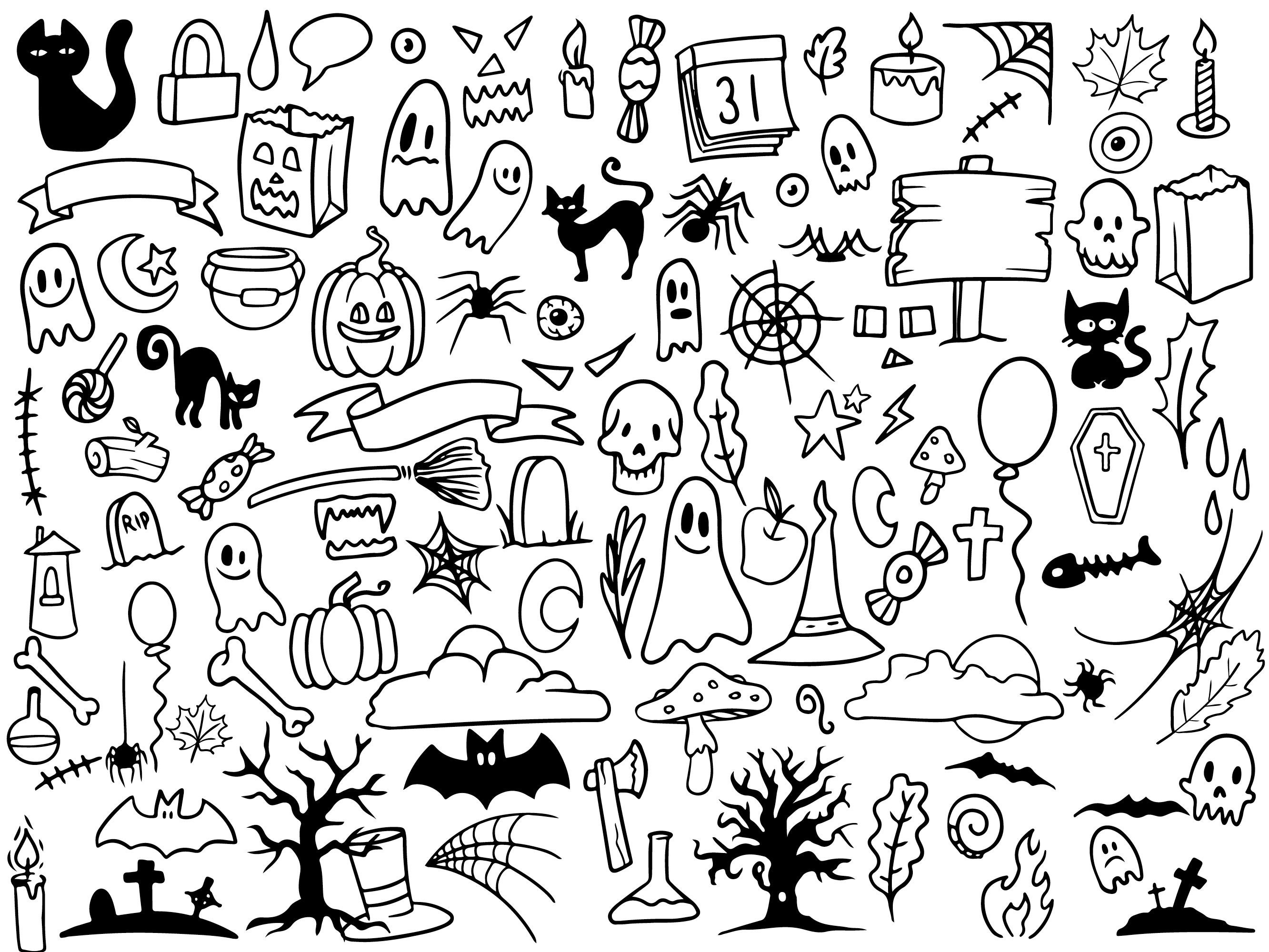 Spooky Doodles for Halloween 101 SVG PNG Pack Fall Svg, Halloween Svg ...