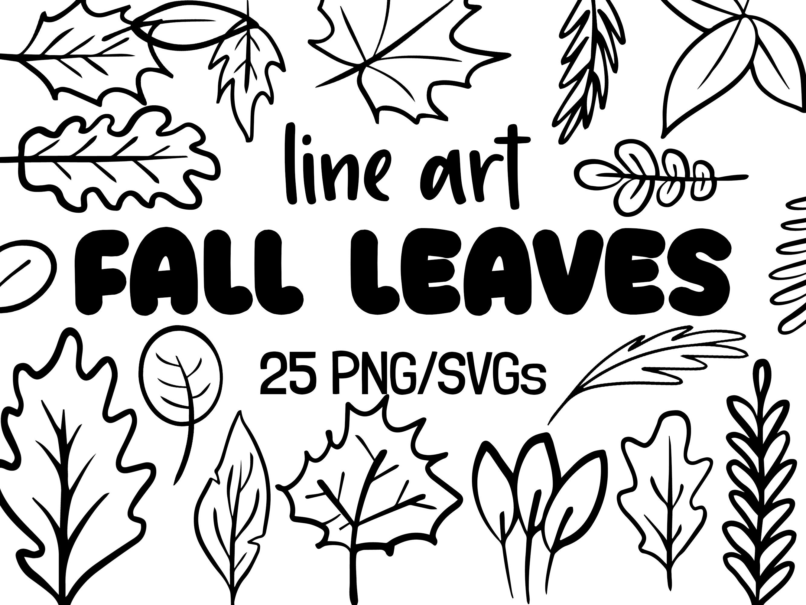 Line Art Fall Leaves 25 SVG PNG Pack! Fall Svg, Halloween Svg Bundle ...