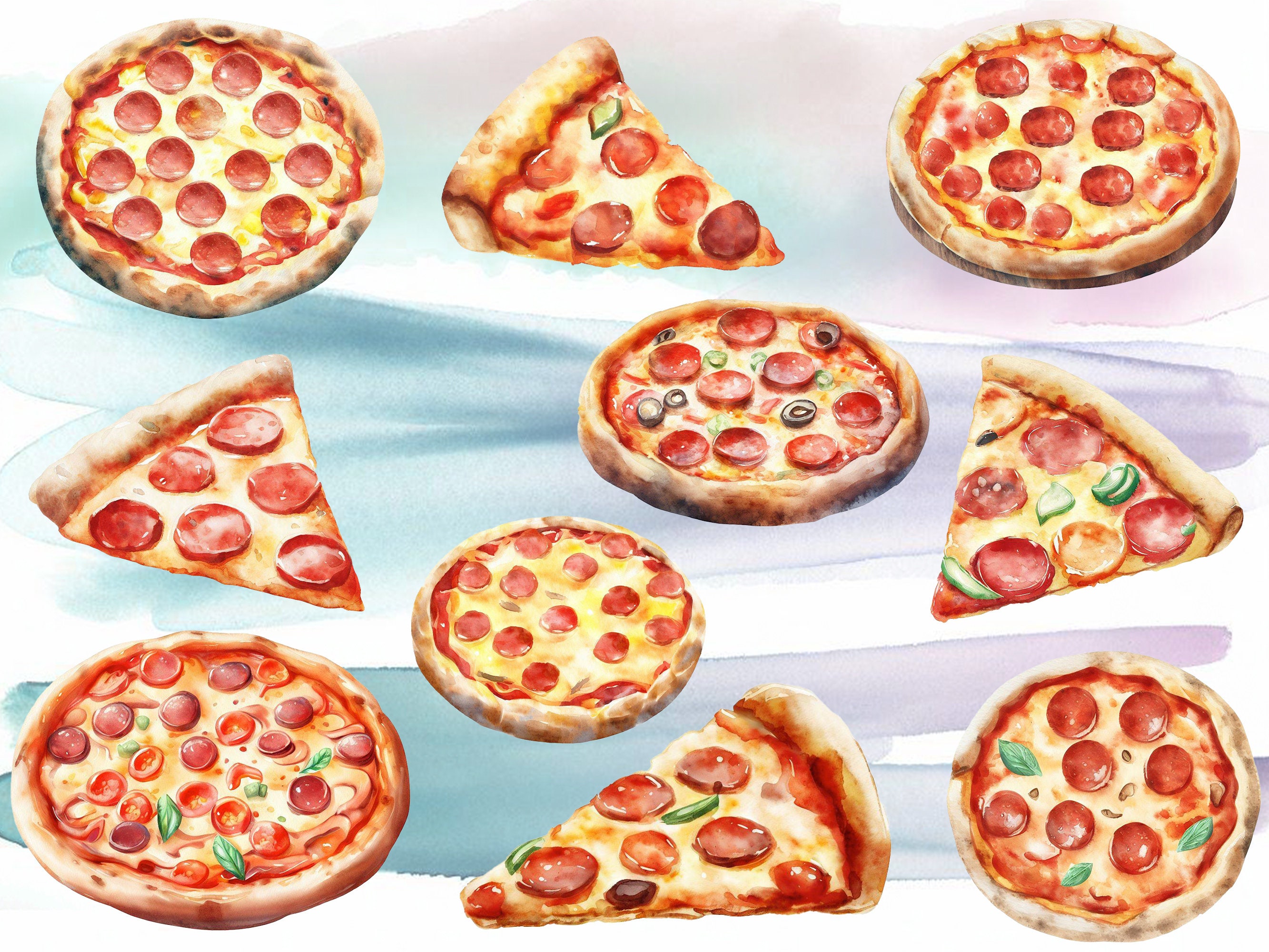 Watercolor Pizza PNG Pack! Pizza PNG, Pizza SVG, Pizza Clipart, Pizza ...