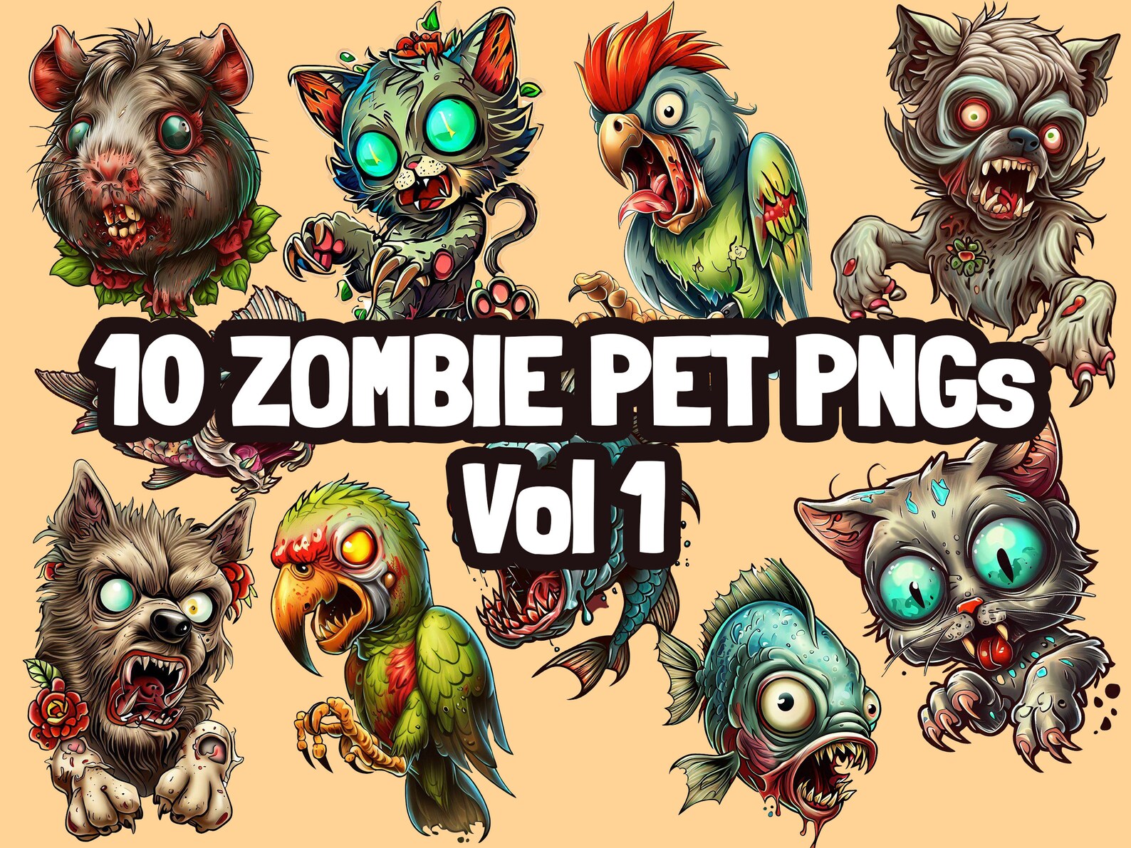 Zombie Pets PNG Pack! Zombie PNG, Zombie SVG, Zombie Clipart, Zombie ...