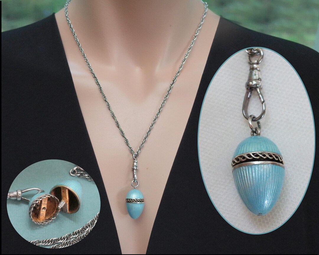 Antique Art Deco Robins Egg Blue Guilloche Enamel Sterling Silver ...