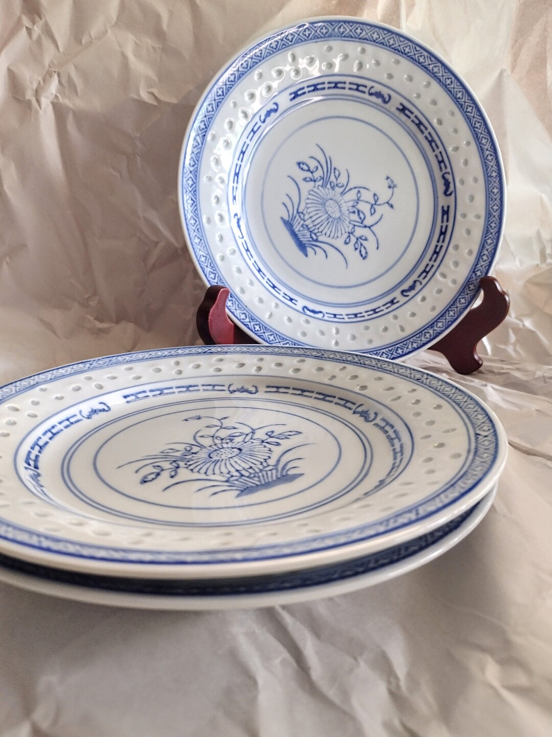 Set of 8 Beautiful 8' Vintage Asian Plate Set With Rice Design and ...