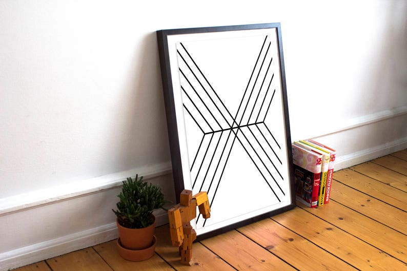 Minimalist Diagonal Geometric Art Print, Instant Download, Black and ...