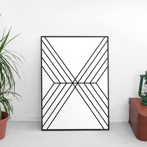 Minimalist Diagonal Geometric Art Print, Instant Download, Black and ...