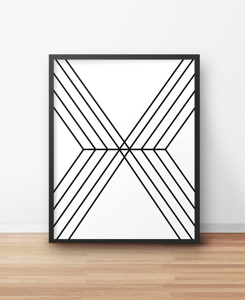Minimalist Diagonal Geometric Art Print, Instant Download, Black and ...
