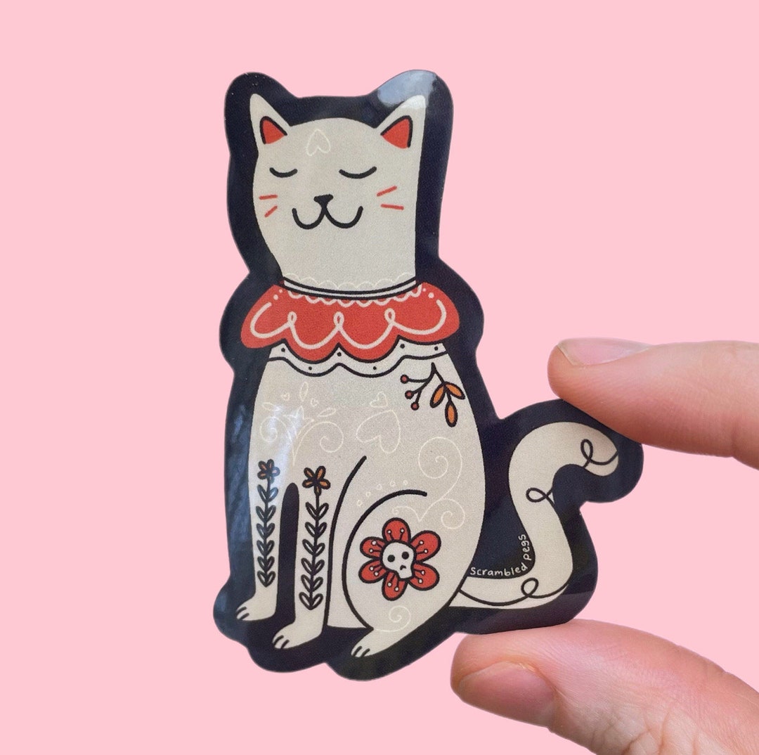 Folk Art Cat Sticker Cottagecore Halloween Kitty Waterproof Dishwasher ...