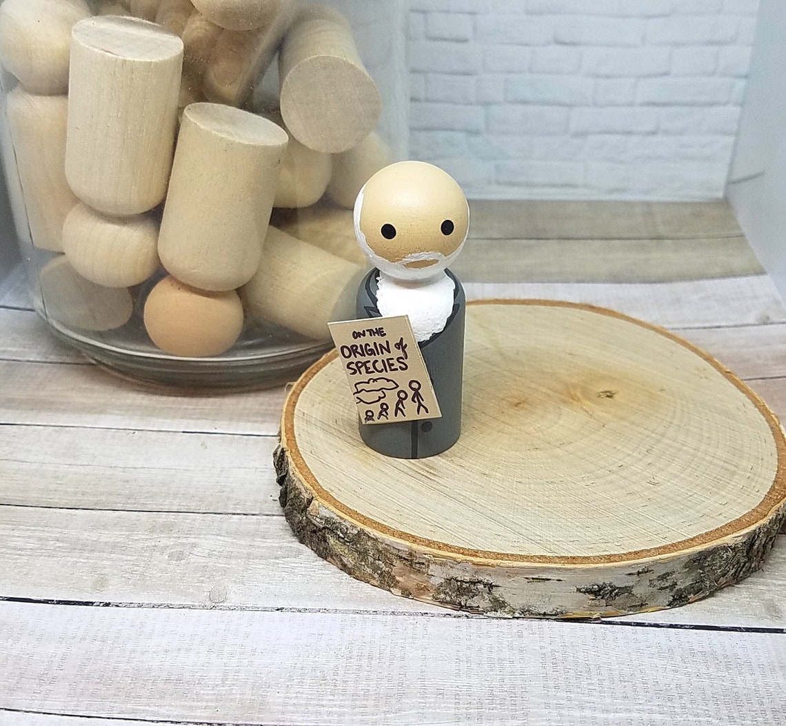 Charles Darwin Wooden Peg Doll Theory of Evolution Origin of | Etsy
