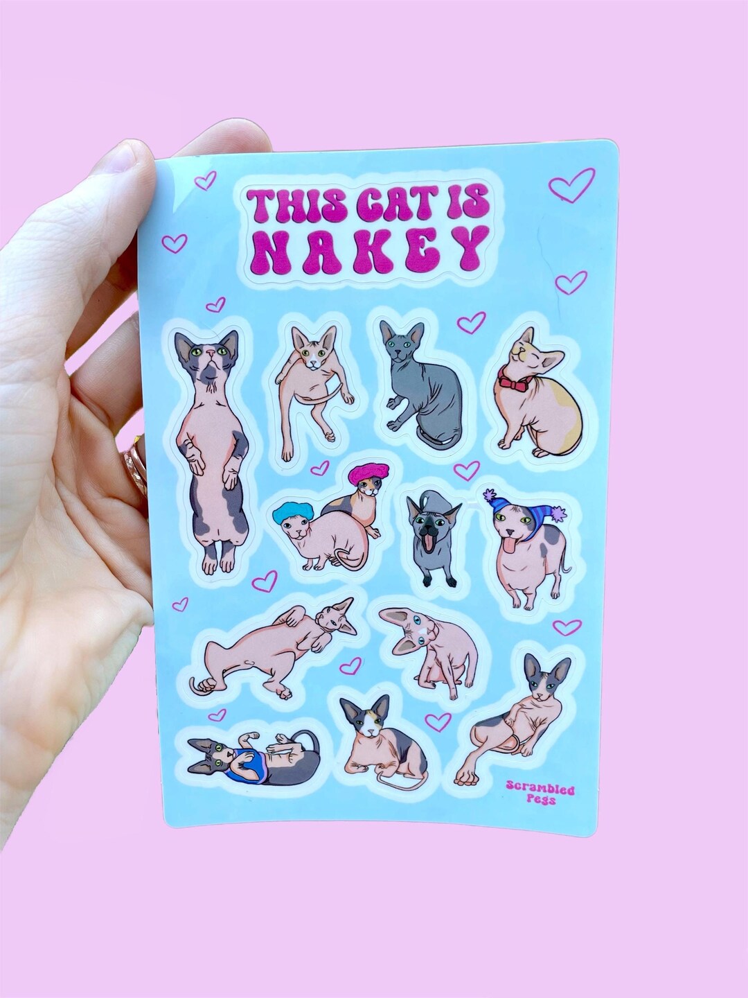 Sphynx Cat Sticker Sheet - Funny Hairless Cat Stickers for Water Bottle ...