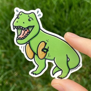 T-rex Playing Cymbals Waterproof Sticker Band Kid Percussion Front ...