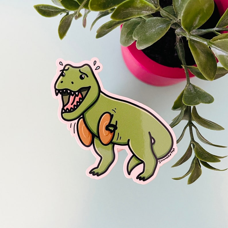 T-rex Playing Cymbals Waterproof Sticker Band Kid Percussion Front ...