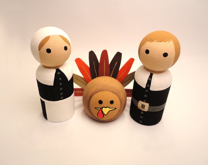 Thanksgiving Pilgrim Turkey Peg Doll Set / Peg People Peg Family ...