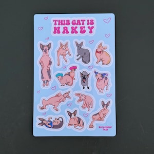 Sphynx Cat Sticker Sheet - Funny Hairless Cat Stickers for Water Bottle ...