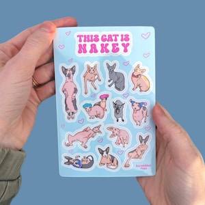 Sphynx Cat Sticker Sheet - Funny Hairless Cat Stickers for Water Bottle ...
