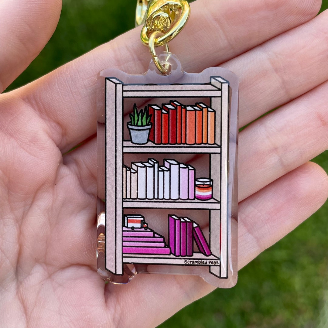 LGBTQ Lesbian Pride Bookshelf Acrylic Charm Keychain Subtle Accessory ...