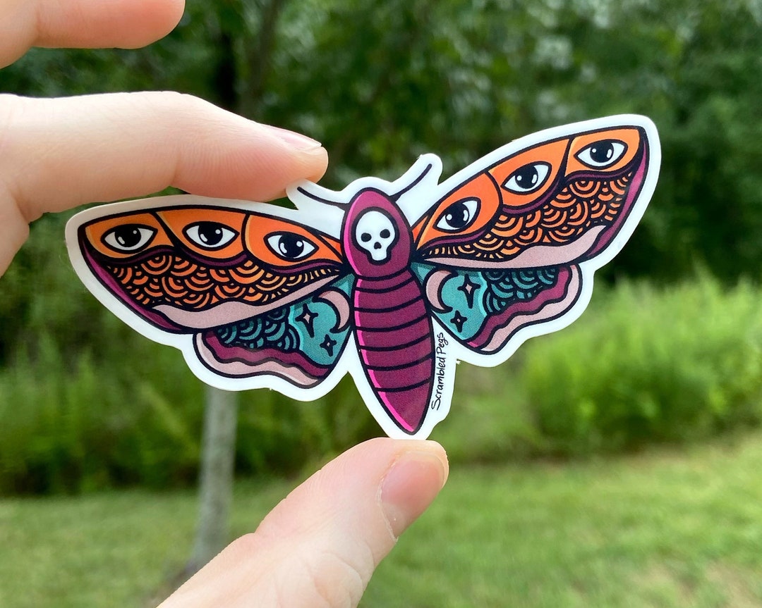 Deaths Head Moth Colorful Vinyl Sticker Spooky Halloween Goth Dark Emo ...