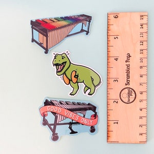 T-rex Playing Cymbals Waterproof Sticker Band Kid Percussion Front ...