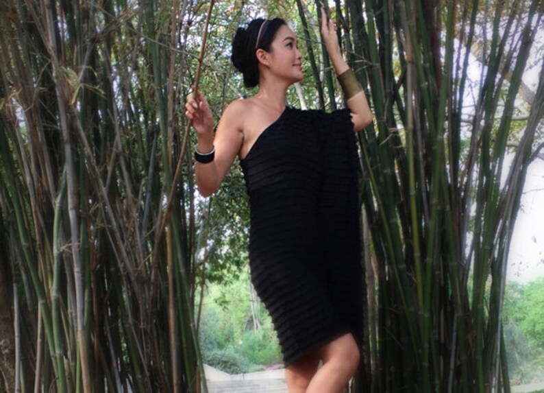 Black Raffle Fabric One Shoulder Short Dress Cocktail Dress - Etsy