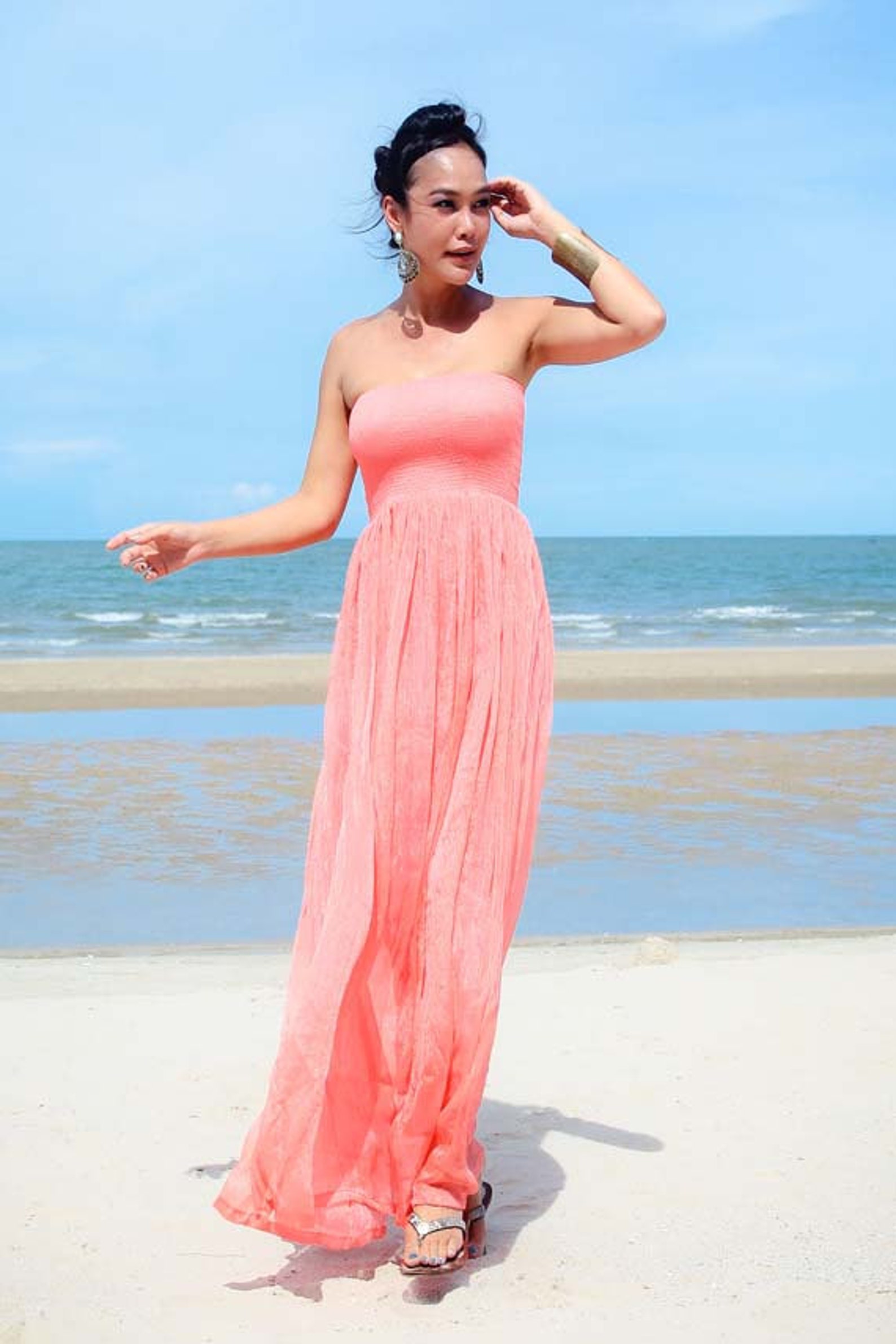 Coral Orange Peach Color Chiffon Long Maxi Dress bridesmaids - Etsy