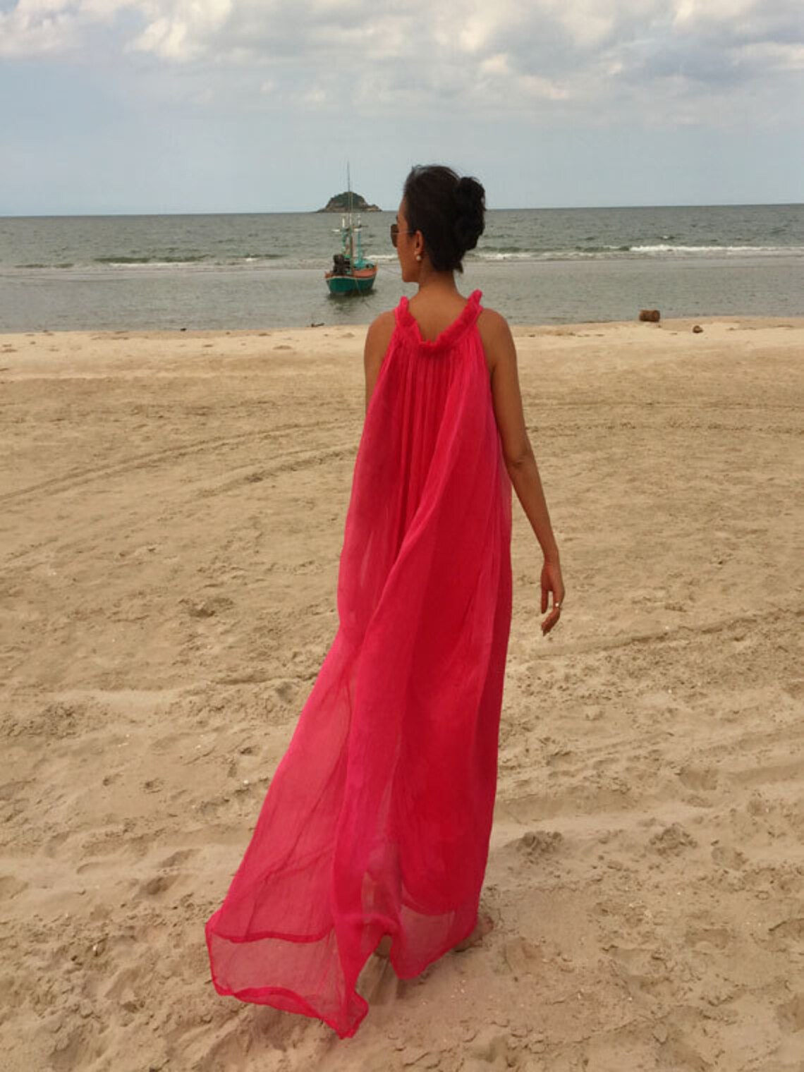 Pink Chiffon Beach Evening Long Maxi Sun Dress All Size - Etsy