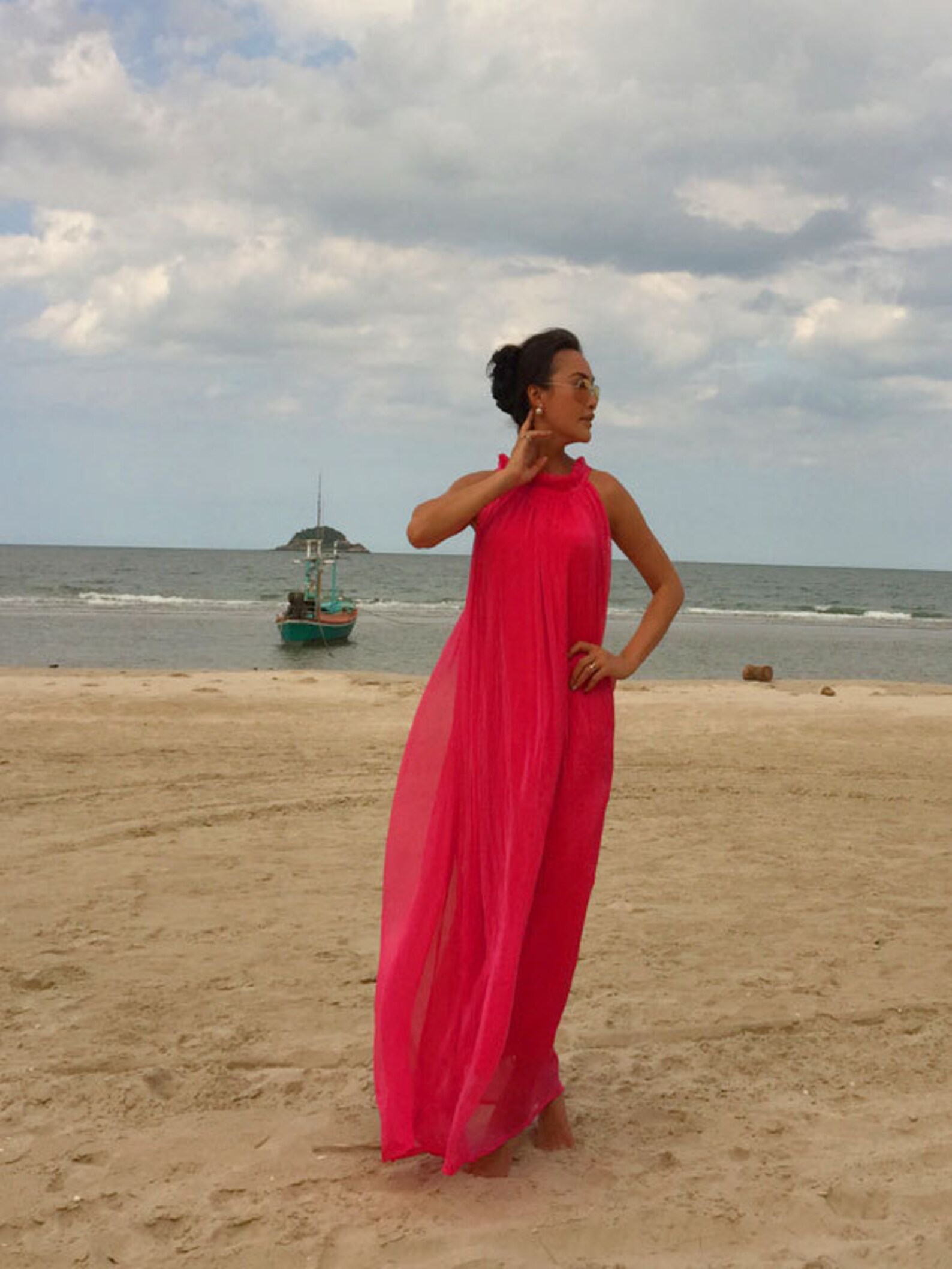 Pink Chiffon Beach Evening Long Maxi Sun Dress All Size - Etsy