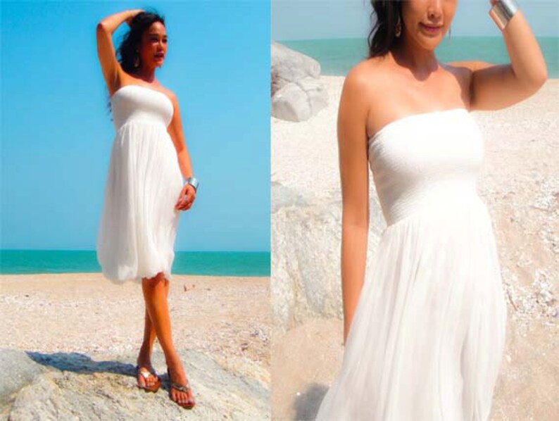 White Chiffon Strapless Beach Evening Short Sun Dress All Size - Etsy