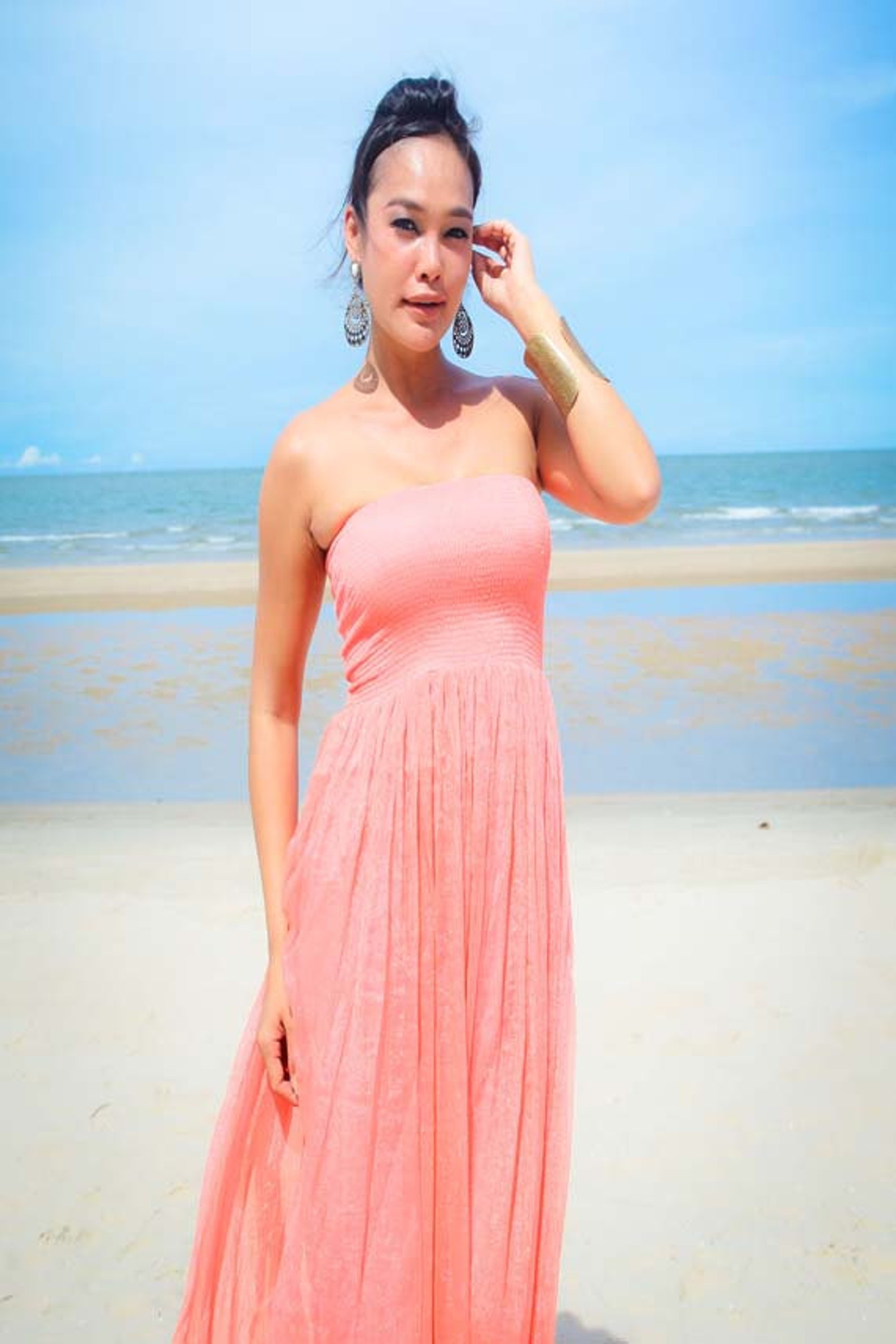 Coral orange peach color chiffon long maxi dress Bridesmaids | Etsy