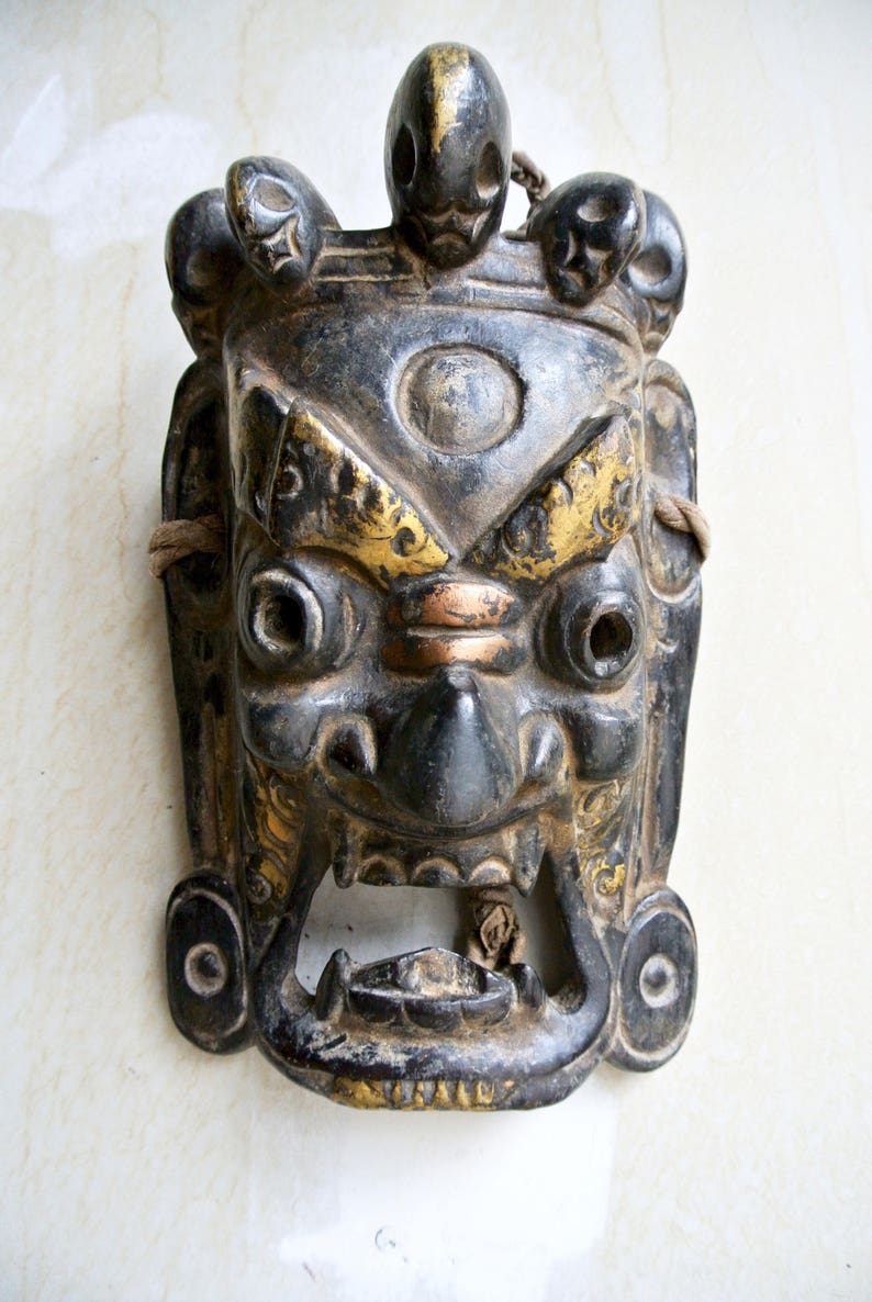 Authentic Tibetan Yama Mask - Yama God of Death - Tibetan Wood Shaman ...
