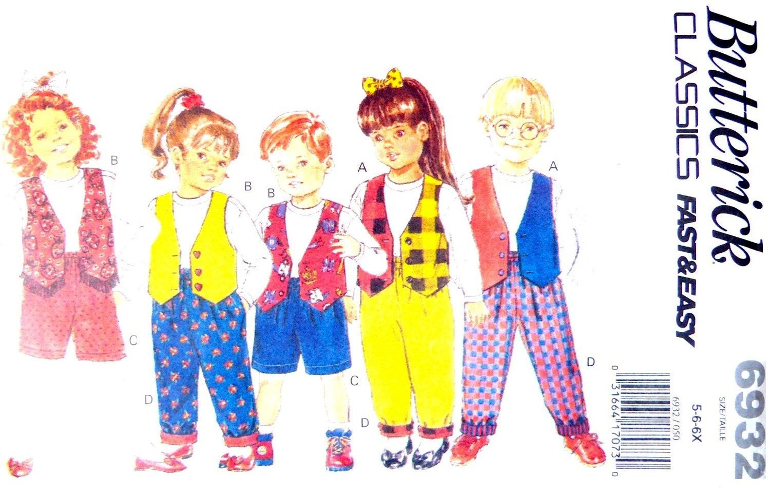 Butterick 6932 UNCUT Sizes 5 6 & 6X Girls and Boys Vest Top | Etsy