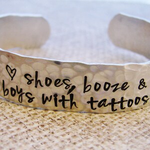 Cuff Bracelet I Love Shoes Booze and Boys With Tattoos Fun - Etsy
