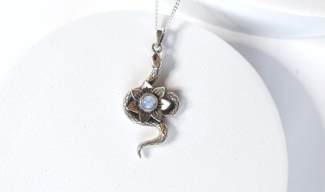 925 Silver Snake Necklace, Snake Pendant, Snake Moonstone Jewelry ...