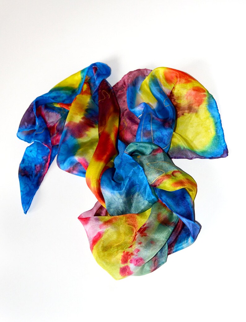 Colorful Silk Scarf Hand Painted Scarf Hand Dyed Scarf Abstract Scarf ...
