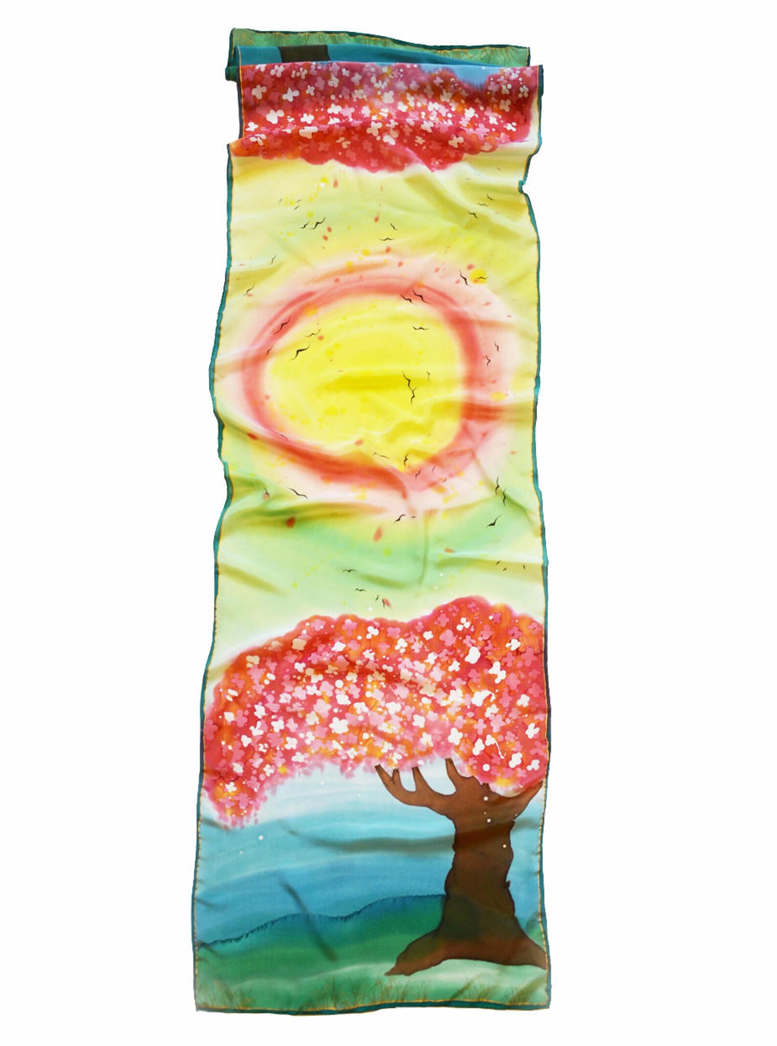 Silk Scarf Tree Blossoms Scarf Green Silk Scarf Womens - Etsy