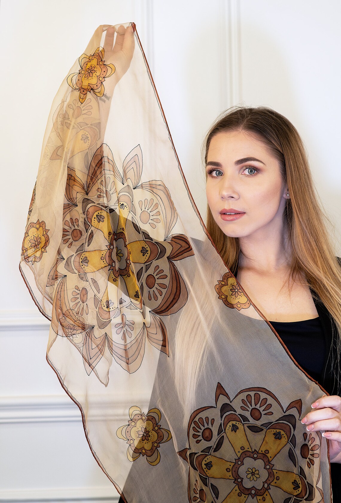 Painted Mandala Scarf Pastel Brown Scarf Shiffon Scarf - Etsy
