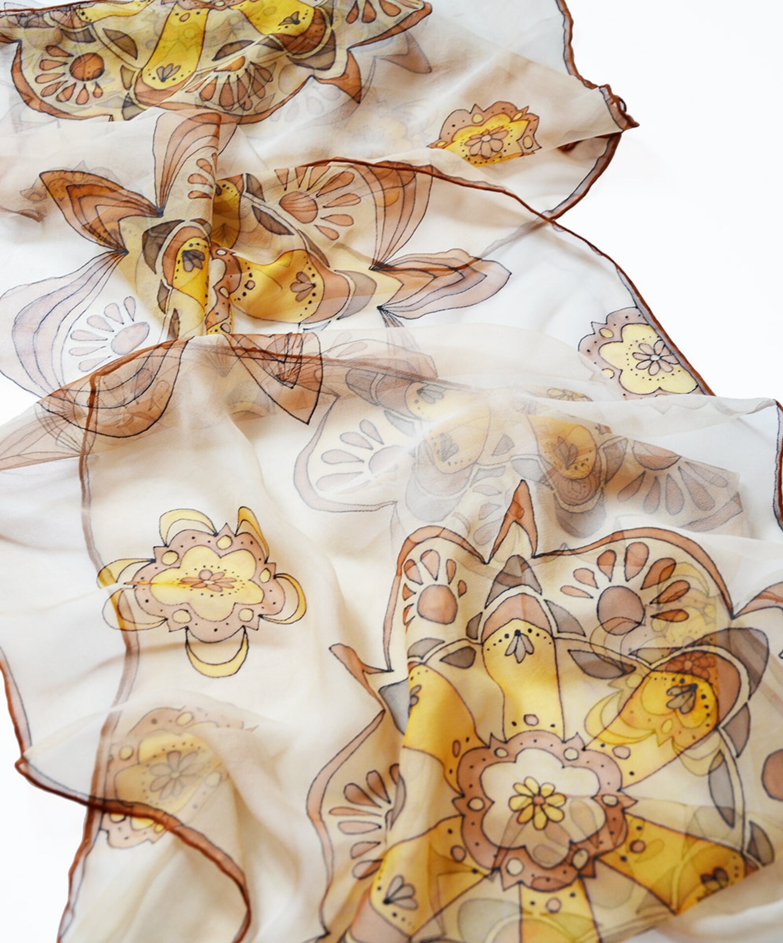 Painted Mandala Scarf Pastel Brown Scarf Shiffon Scarf - Etsy