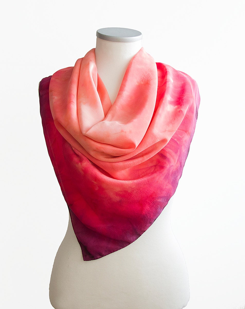 Gift for Mom Red Silk Scarf Square Red Scarf Hand Painted Scarf Silk ...