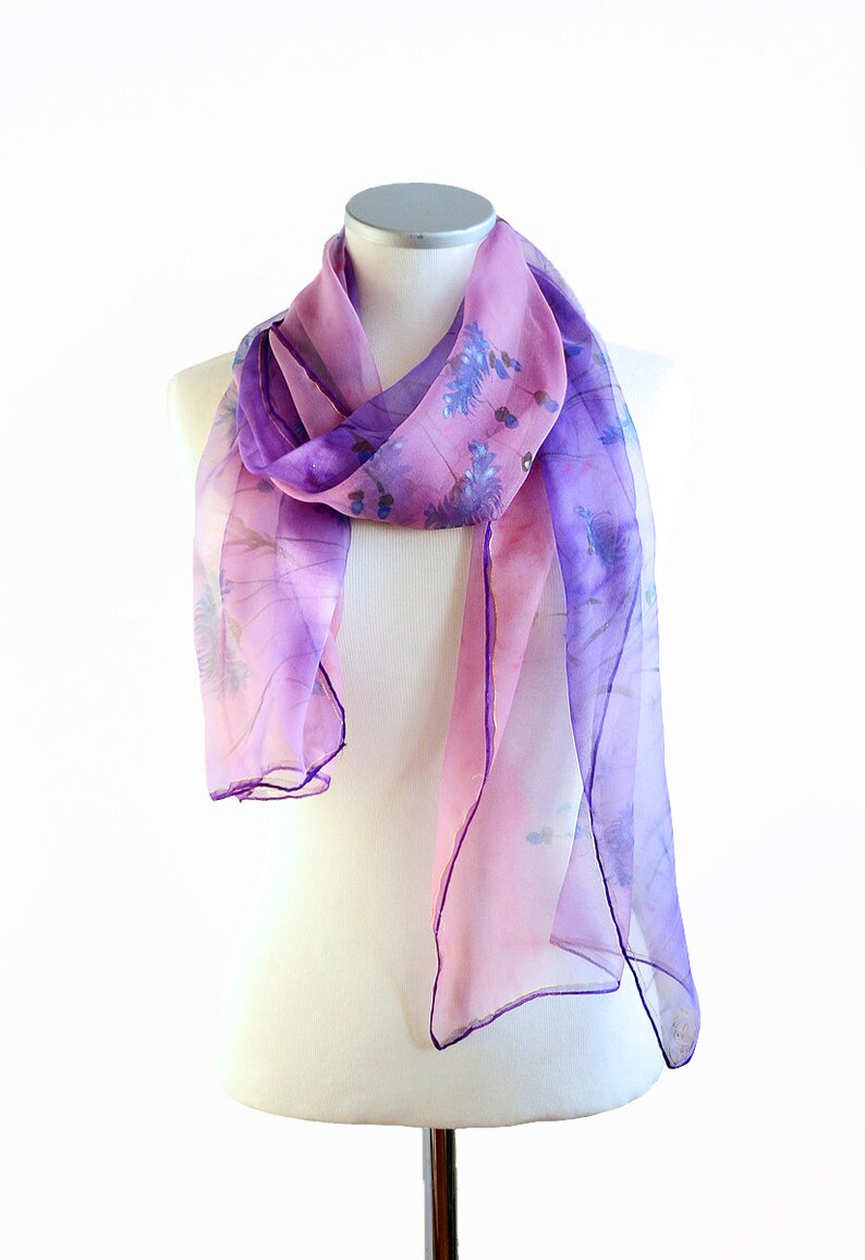 Silk Scarf With Cornflowers- Purple Scarf- Painted Scarf Flowers- Women ...