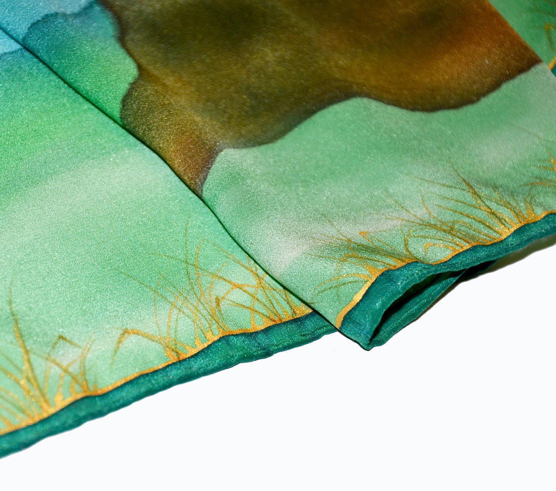 Silk Scarf Tree Blossoms Scarf Green Silk Scarf Womens - Etsy