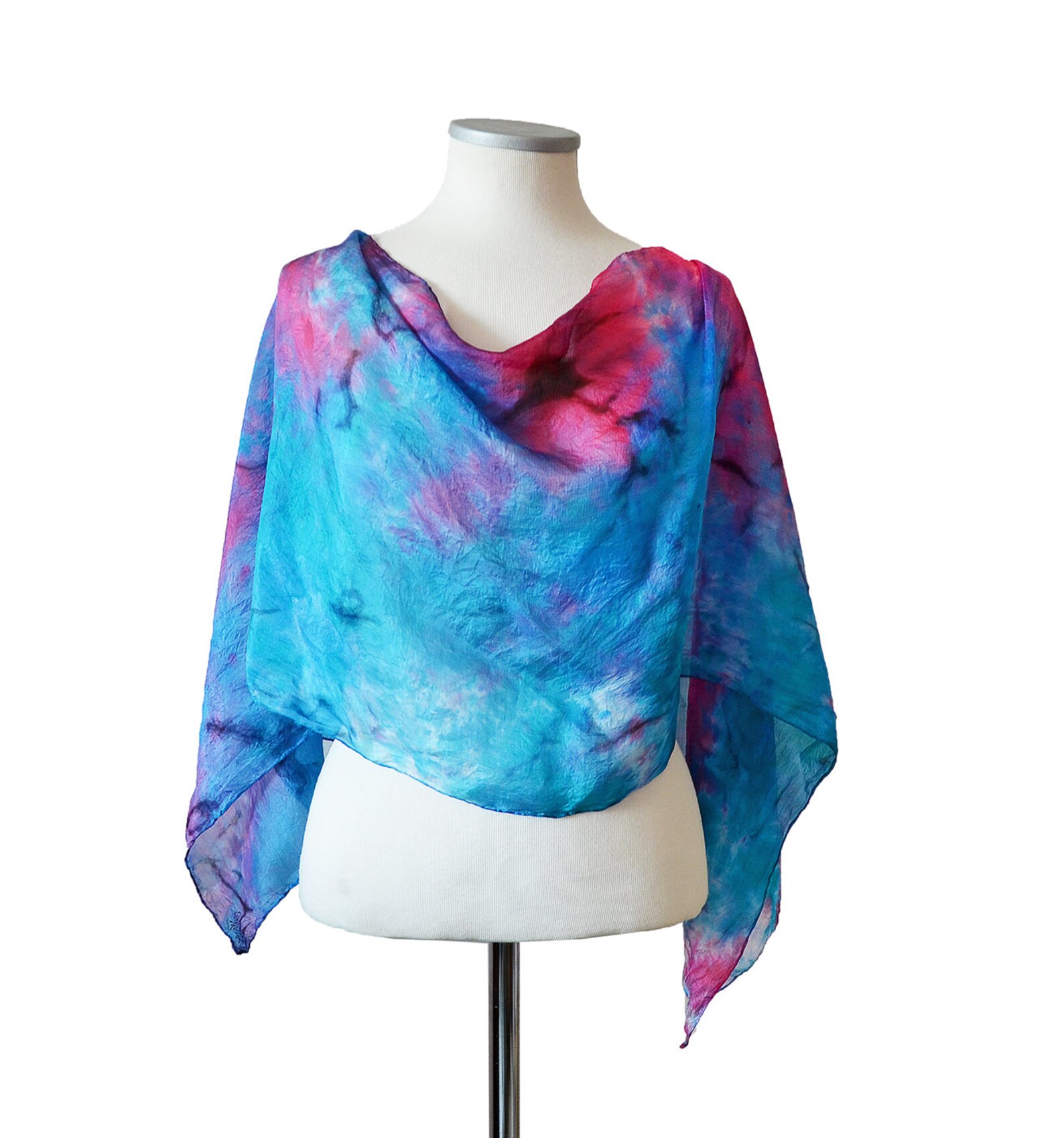 Painted Silk Scarf- Deep Ocean Blue Scarf- Turquoise Red Scarf- Scarf ...