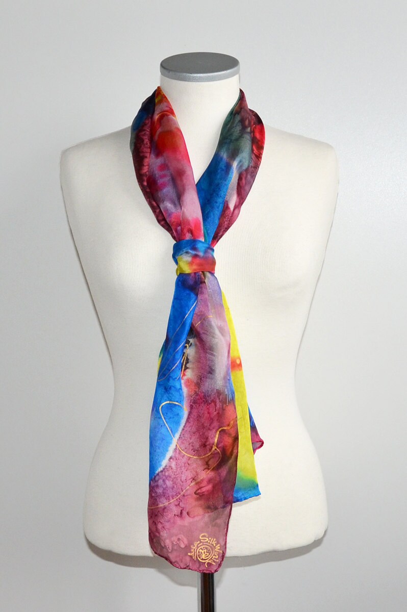 Colorful Silk Scarf Hand Painted Scarf Hand Dyed Scarf Abstract Scarf ...