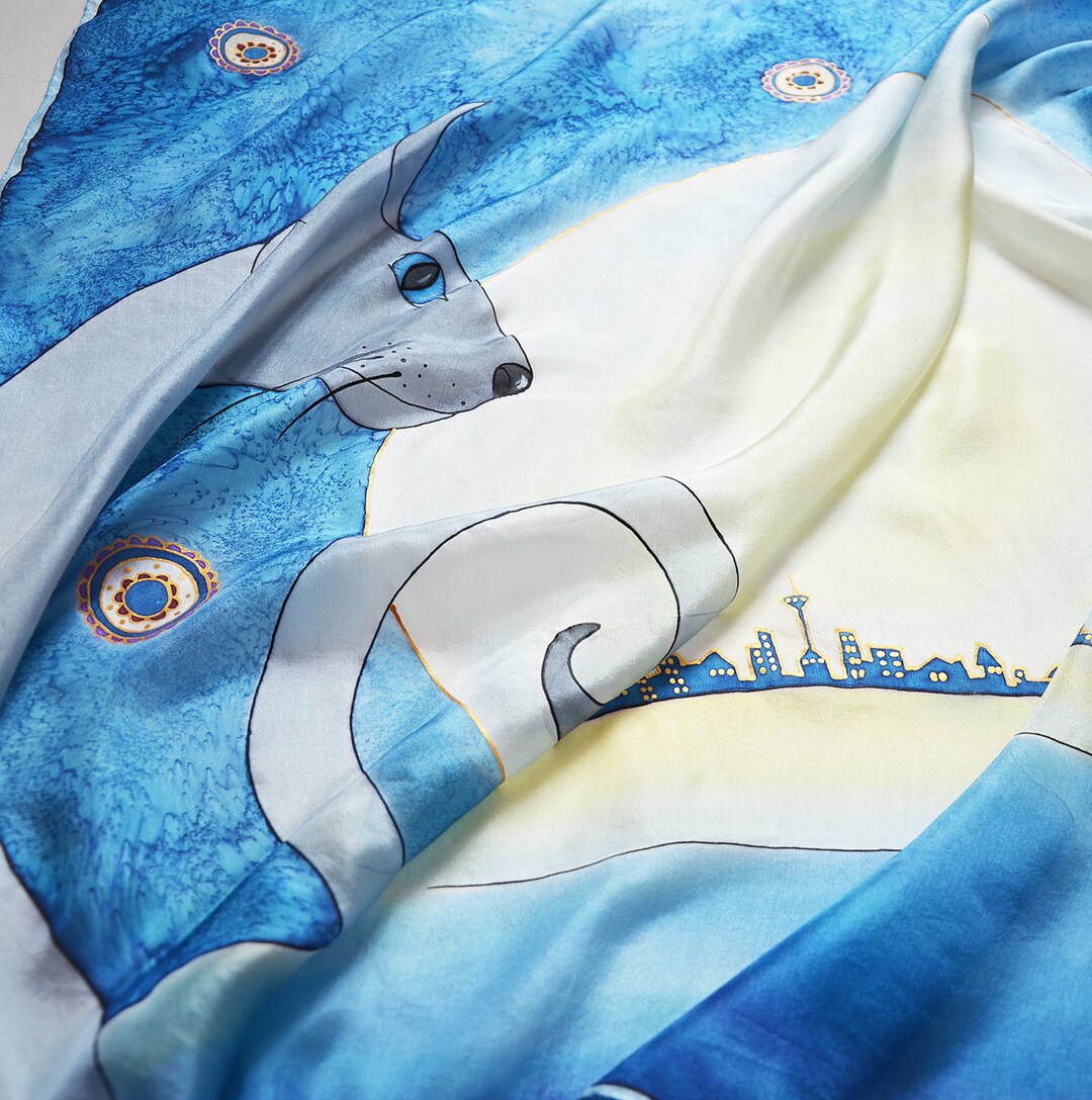 Cat Scarf- Mothers Day Gift- Blue Silk Scarf- Scarf With Cat- Square ...