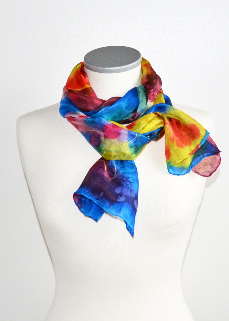 Colorful Silk Scarf Hand Painted Scarf Hand Dyed Scarf Abstract Scarf ...
