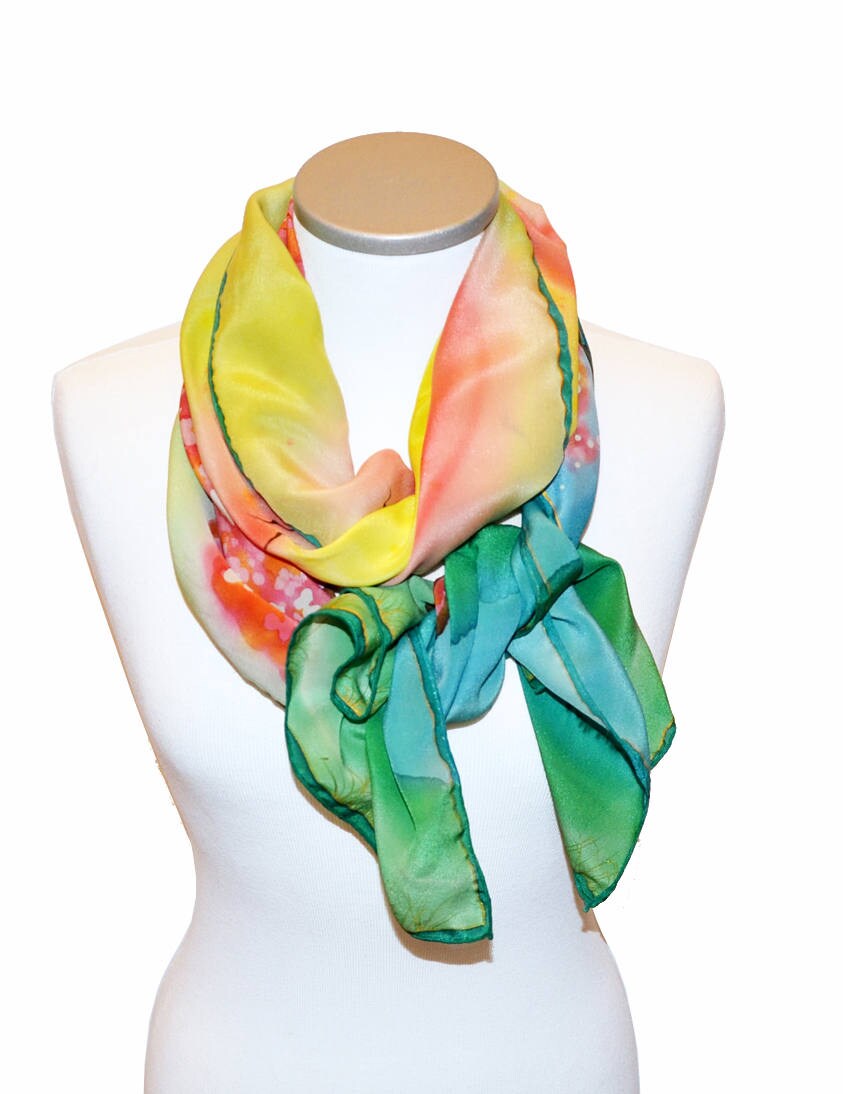 Silk Scarf Tree Blossoms Scarf Green Silk Scarf Womens - Etsy