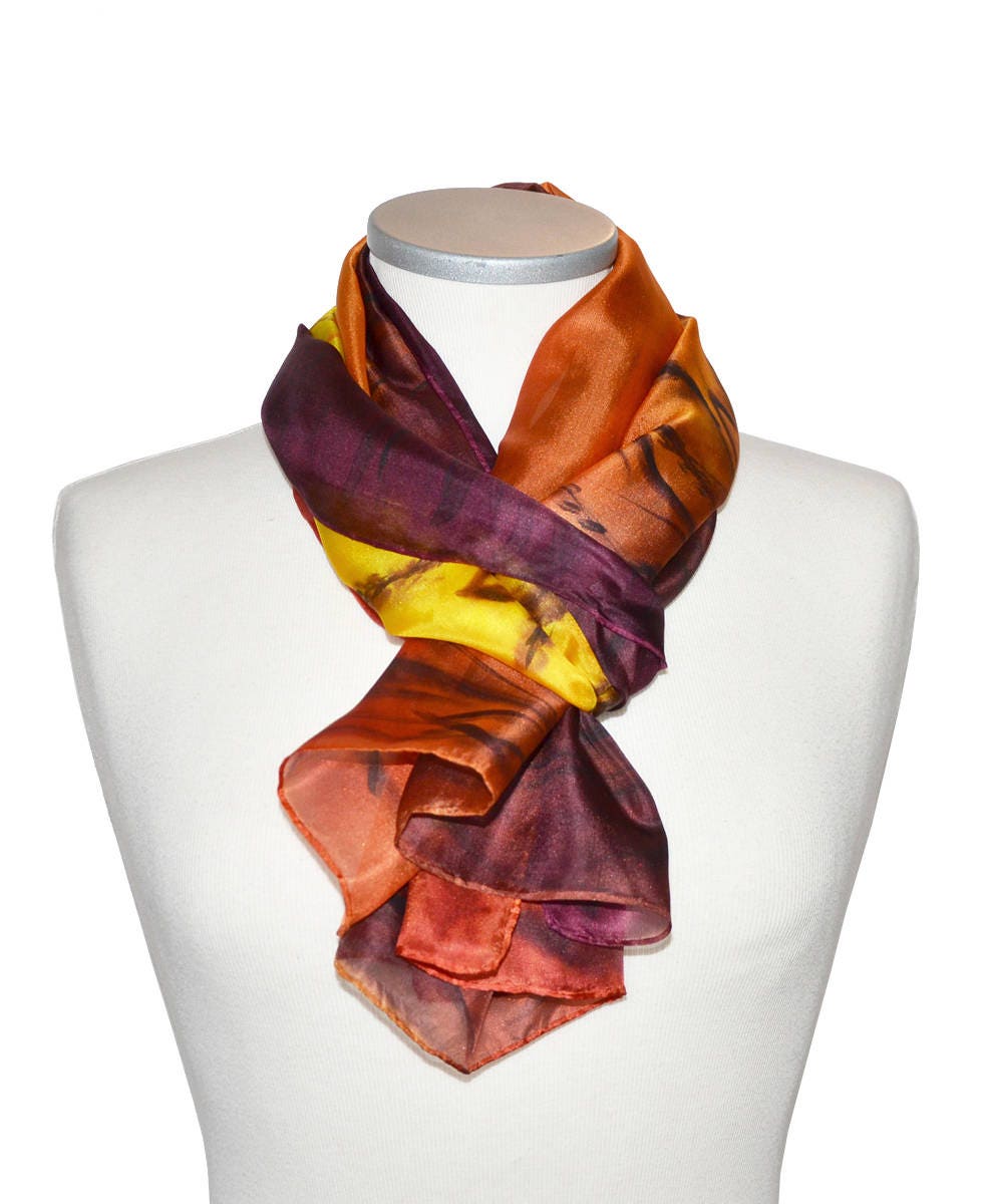 Hand Painted Silk Scarf Sunset Scarf Burgundy Silk Scarf - Etsy
