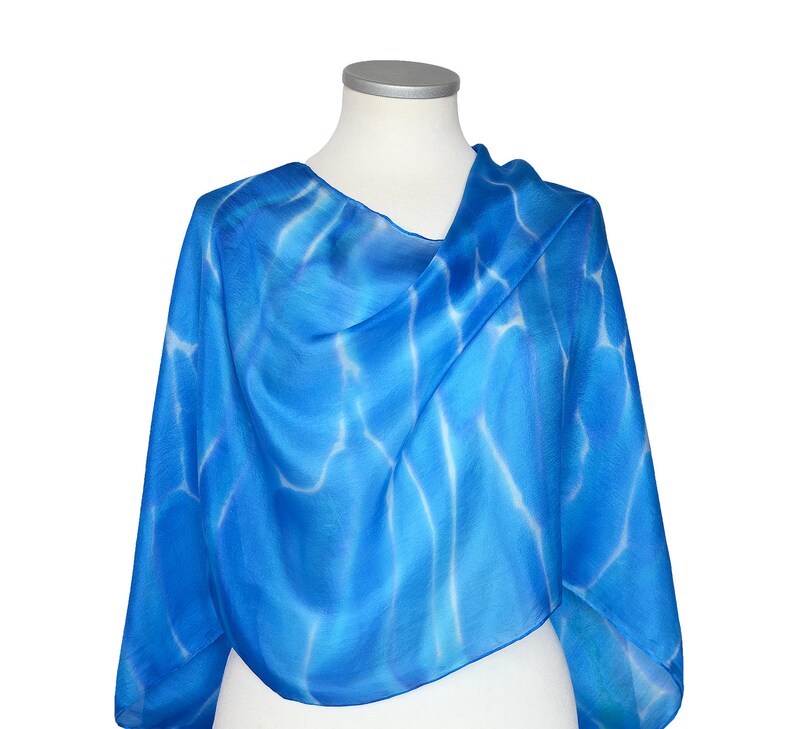 Hand Painted Blue Silk Scarf With Sea Horse Underwater Life - Etsy